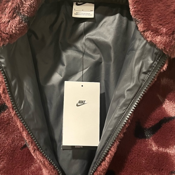 Nike | Jackets & Coats | Nike Sportswear Plush Burgundy Faux Fur Jacket ...